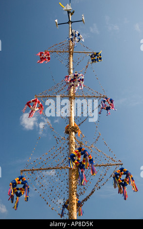 Midsummer festival pole in Mariehamn with a garland showing the Åland ...