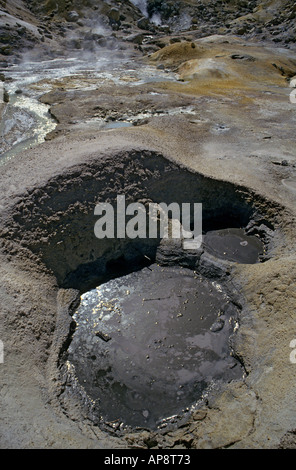 Hot bubbling mud pool Bumpass Hell Mount Lassen Volcanic national park ...