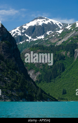Mountains rise dramatically from waters colored aqua from glacial silt ...
