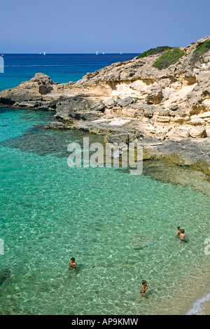 People relaxing at Cala Vella beach. South of Mallorca Island. Spain ...