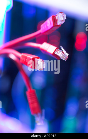 Telephone and communication cables and electrical wires on the facade ...