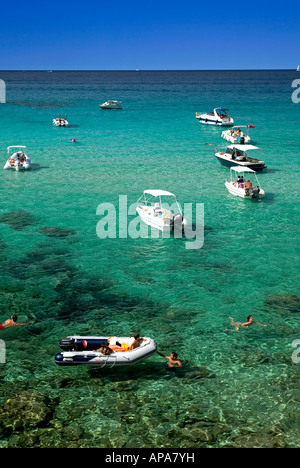 Boats and people swimming at Cala Vella. Mallorca Island. Spain Stock ...