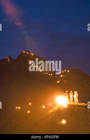 Midsummer festival bonfire on the moutain Kellerjoch (2 344 m), Tyrol ...