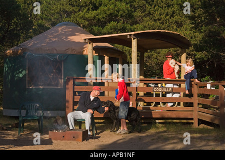 Family camping at yurt site in South Beach State Park near Newport on ...