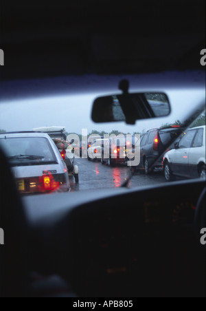View from inside a car stuck in heavy traffic on an Ontario highway ...