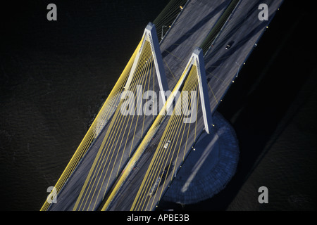 Aerial view of the Fred Hartman bridge over the Houston Ship Channel ...
