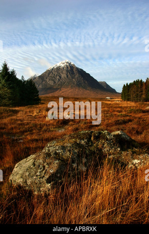 Glencoe from Rannoch Moor with Buachaille Etive Mor and a rainbow Stock ...