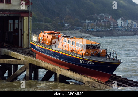 The Mumbles lifeboat on the slipway with Mumbles near Swansea, Wales ...