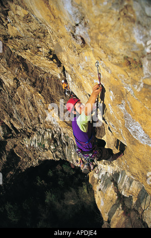 Climber on overhanging wall of Osp Stock Photo - Alamy