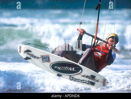 Ben Hanbury kite surfing at Watergate Bay Cornwall UK Stock Photo - Alamy