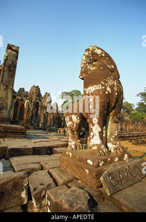Traditional cambodian lion statue. Ancient lion sculpture of red and ...