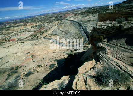 Aerial views of Utah highway 12 at the Hogsback ridge formation Stock ...