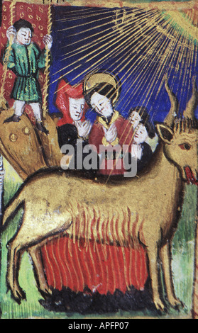 Manuscript of the Hours of Rohan Montauban Cynegetic scene Stock Photo ...