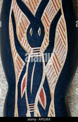 Traditional Australian aboriginal primitive art wood carving, close up ...