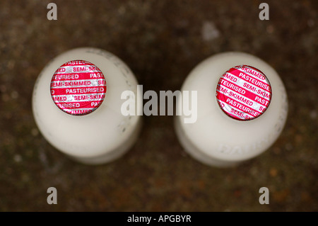 One pint bottles of milk delivered to a doorstep, UK Stock Photo - Alamy