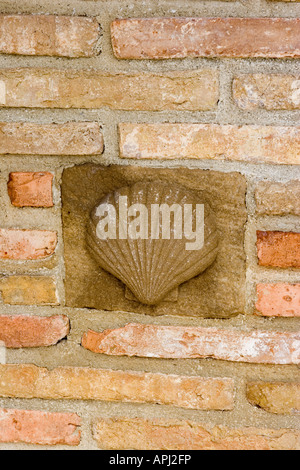 Shell symbol tile of the Camino de Santiago de Compostella pilgrimage ...