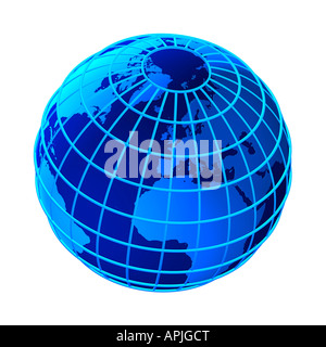 Blue globe with grid against a white background Stock Photo - Alamy