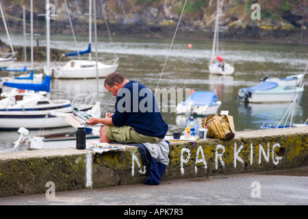 Artist painting in the harbour at Solva in Pembrokeshire Stock Photo ...