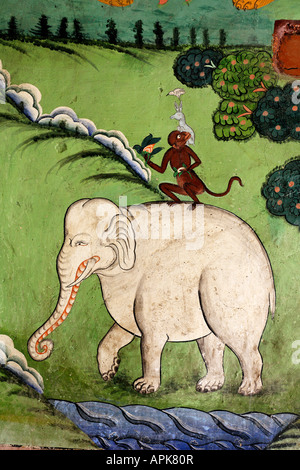 Painting of the Four Harmonious Friends in Buddhism, Trongsa, Bhutan ...