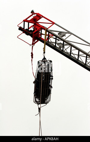 High Firefighter Ladder With Rescue Basket Stock Photo - Alamy
