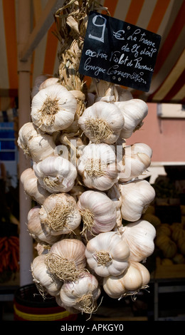 Garlic in outdoor market, Nice, Cote d'Azur, France, Europe Stock Photo ...