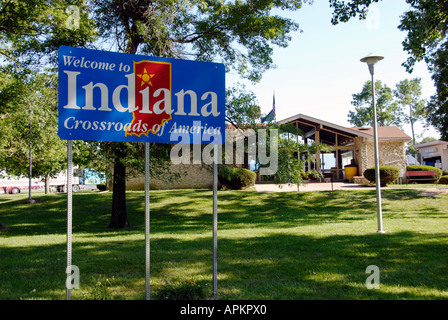 The state of Indiana official welcome road sign located in the welcome ...