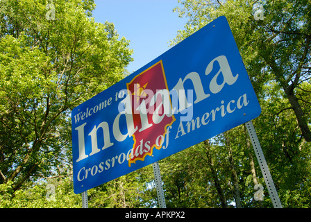 The state of Indiana official welcome road sign located in the welcome ...