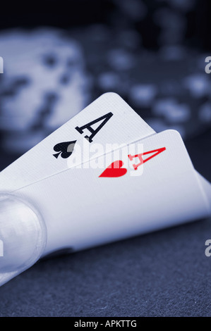 playing cards and an ace in the hole Stock Photo - Alamy