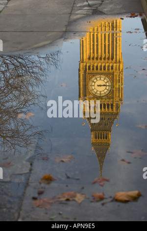 Big Ben Clock Tower puddle water reflection in London England Stock ...