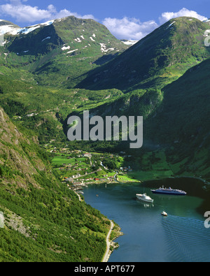 View of the Flydal Gorge, Geiranger, with a cruise ship on the ...