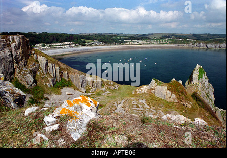 Lydstep Point and quarry looking towards the caravan park Stock Photo ...