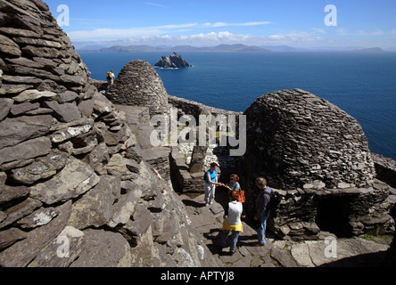 Skellig Michael ancient Celtic Christian stone cross in monastery on ...