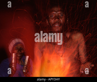 San Bushman Dancing village in night Botswana Stock Photo - Alamy