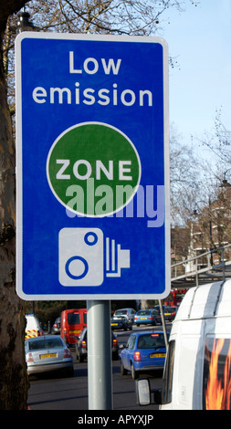 Road Sign warning of cameras photographing polluting vehicles in a Low ...