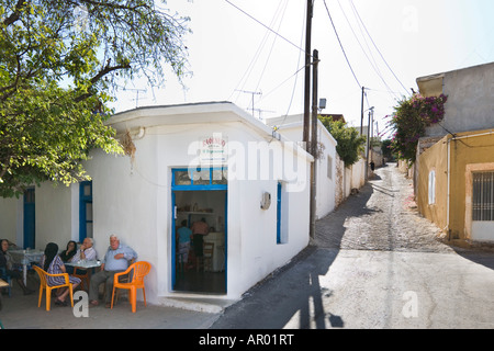 Traditional Cretan Kafenion in the village centre, Kalo Chorio, Gulf of ...