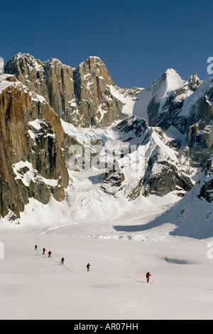 Cross Country Skiers Ruth Glacier Alaska Range Int AK Winter Stock ...
