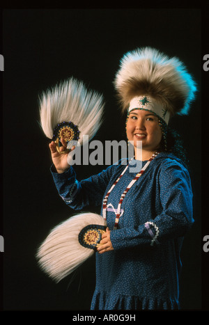 Yupik Woman w/dance fans & Headdress SC Alaska studio portrait Stock ...