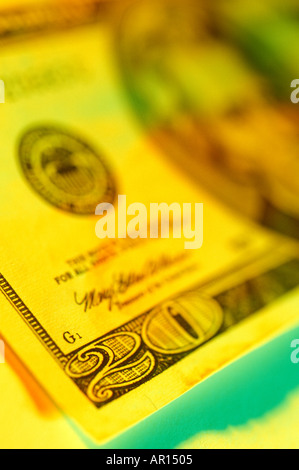 details of the twenty American dollar banknote , close -up of an ...
