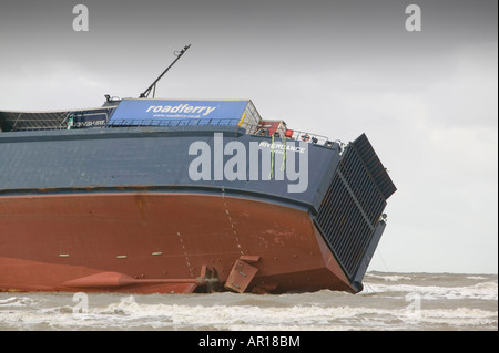 Riverdance cargo shipwreck off Cleveleys beach near Blackpool, UK. The ...