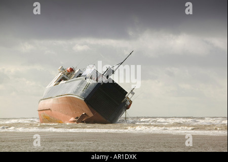 Riverdance cargo shipwreck off Cleveleys beach near Blackpool, UK. The ...