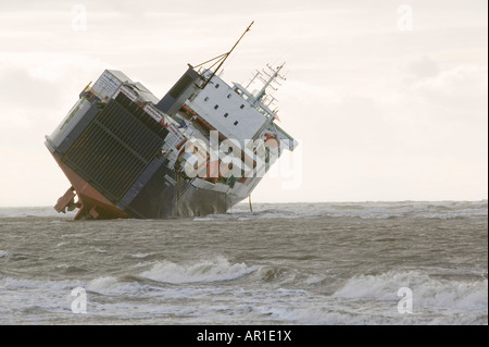 Riverdance cargo shipwreck off Cleveleys beach near Blackpool, UK. The ...