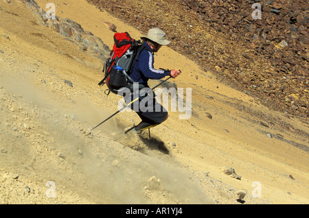 Trekker at mountainside, Ancohuma Trekking Bolivia, South America Stock ...