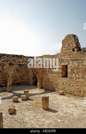 The ruins of the courtyard of the medieval castle of Kolossi, shot at a ...