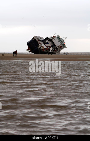 The cargo ship Riverdance which has run aground at Blackpool due to the ...