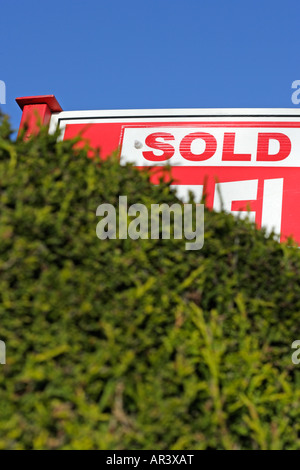 Sign: house sold by estate agent Reeds Rains, in springtime, England UK ...