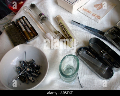Closeup of medical tools and drugs on colored background Stock Photo ...