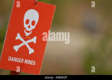 Danger mines sign at a Sudanese minefield Stock Photo - Alamy
