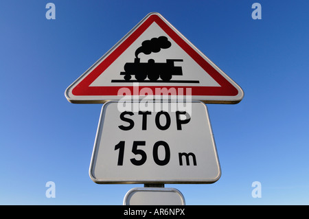 Train warning stop sign, France Stock Photo - Alamy