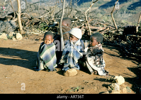 LESOTHO South Africa People Children Three children wrapped in ...
