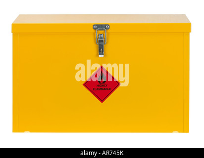 YELLOW STEEL CABINET WITH FLAMMABLE WARNING SIGN ON FRONT Stock Photo ...
